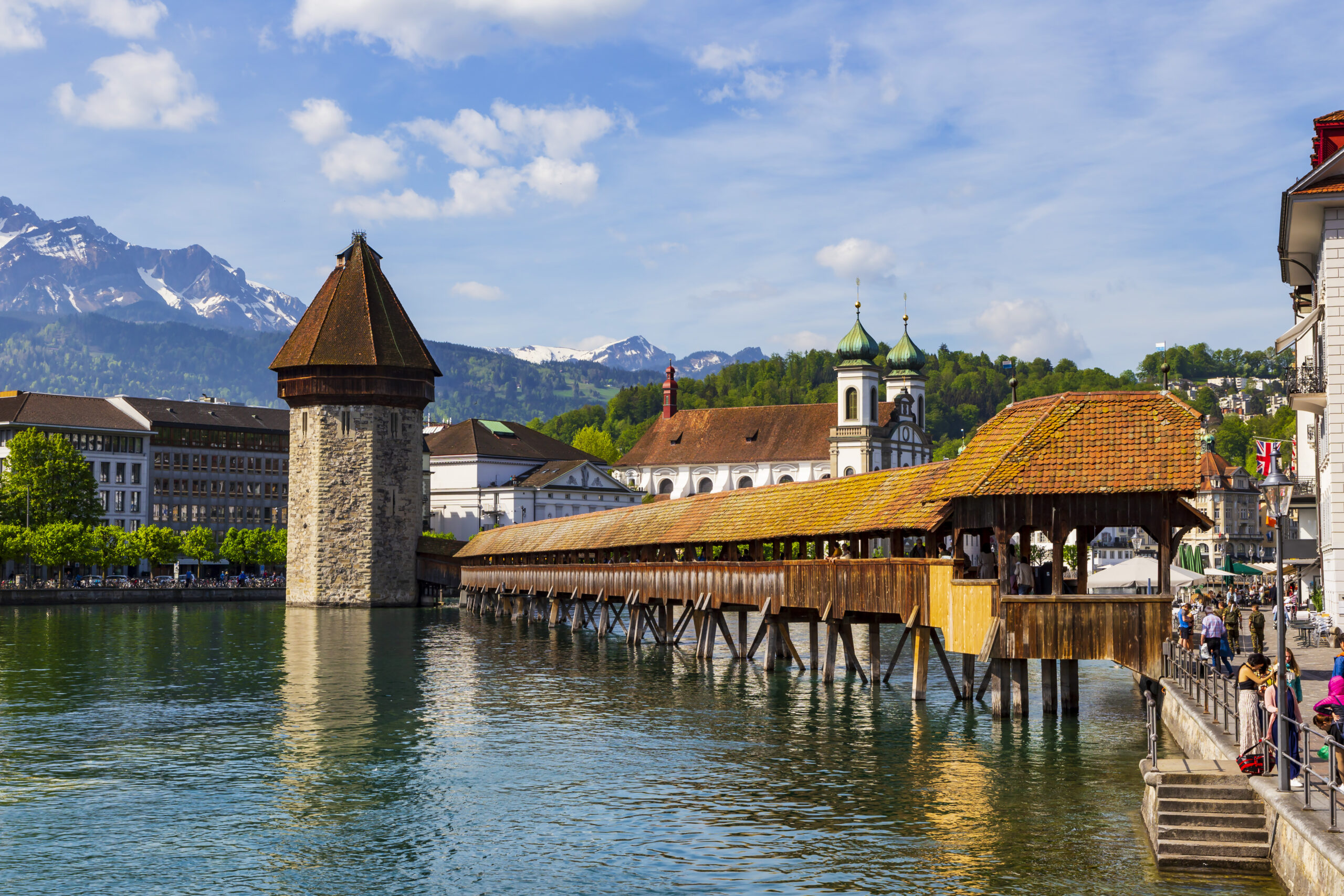 Luzern,,Switzerland,-,April,25:chapel,Bridge,Famous,Place,On,Lake ...